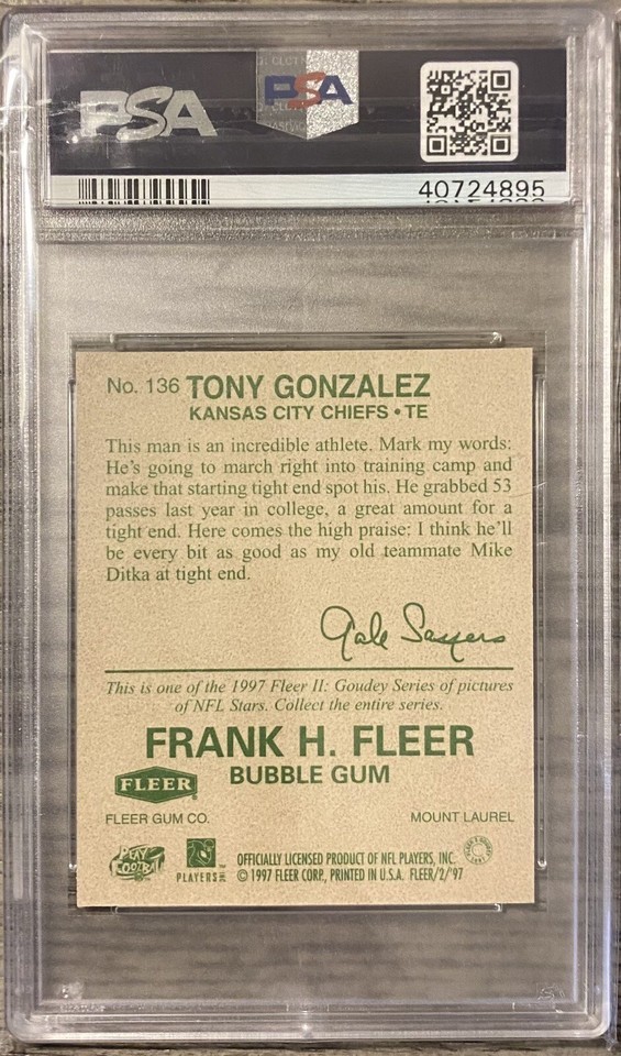 1997 Fleer Goudey Tony Gonzalez #136 ROOKIE CARD Mini Graded PSA 9 Mint ...