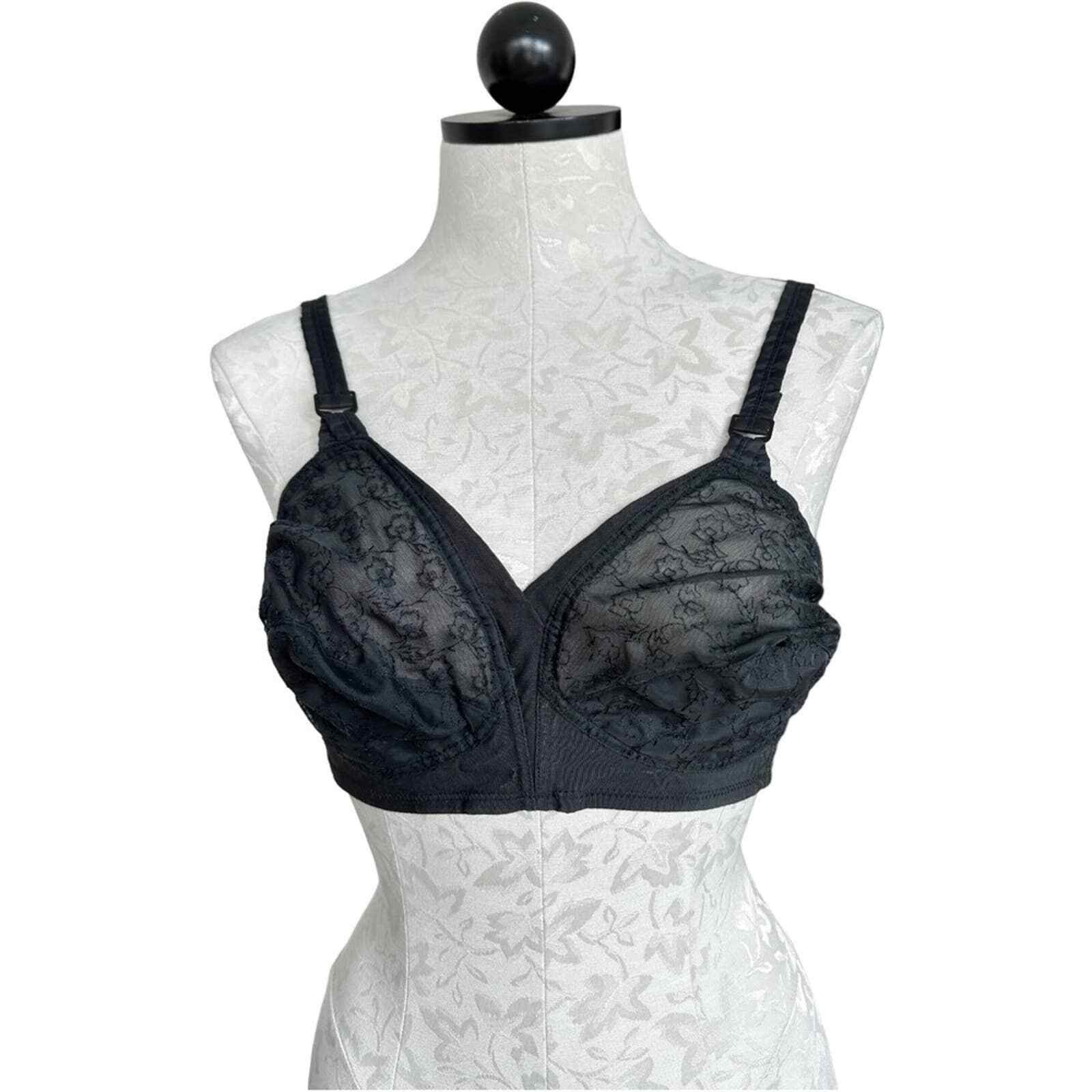 Vintage 60's Playtex Living Black Bra Style 161 Embro… - Gem