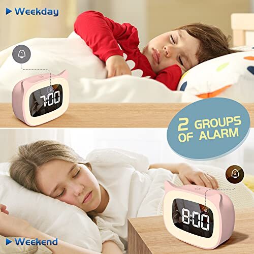 Kids Alarm Clock With Night Light & 18 Ringtonesrechargeablecute Cat ...