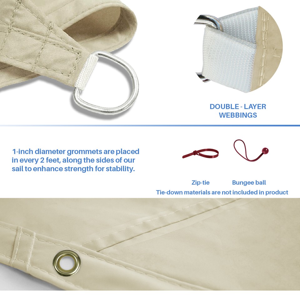 Beige 16-24ft Waterproof Sun Shade Sail Straight Edge Canopy Awning ...