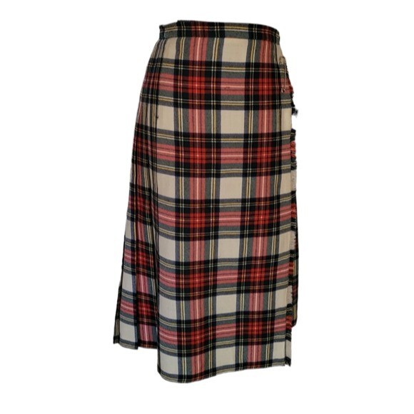 70's Authentic Wool Tartan Plaid Kilt Skirt with Pin … - Gem