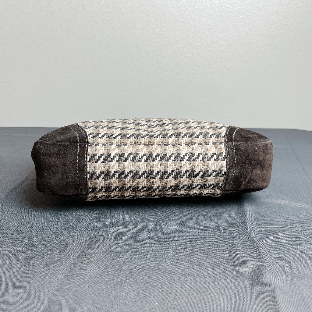 COACH Vintage Brown Houndstooth Wool Suede Tweed Shou… - Gem