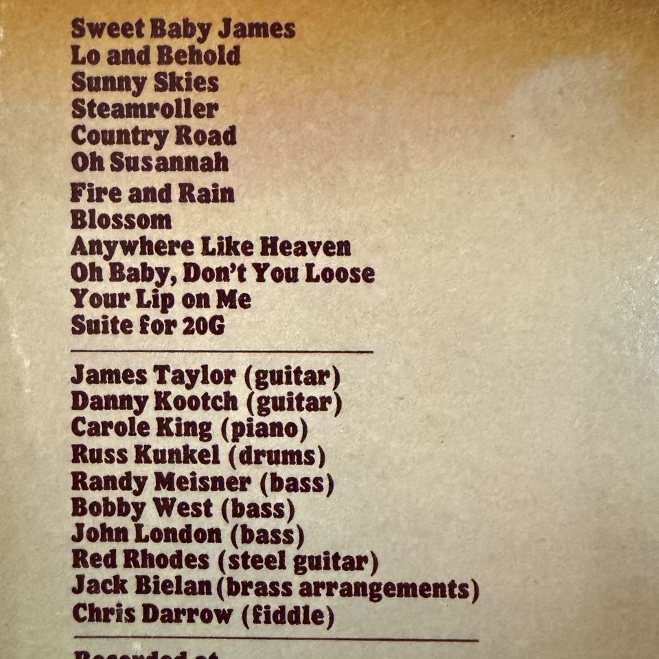 James Taylor Sweet Baby James Vinyl LP WB WS 1843 Fire Rain Poster 1st ...
