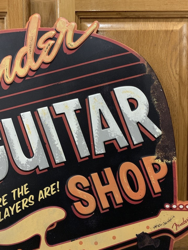 Fender Guitar Shop Sign Electric Metal Vintage Style Pick Guard String ...