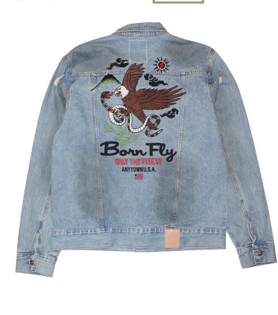 Born Fly Tint Wash Embroidered denim jean faded Jacket Gadwall XXXL 3X ...