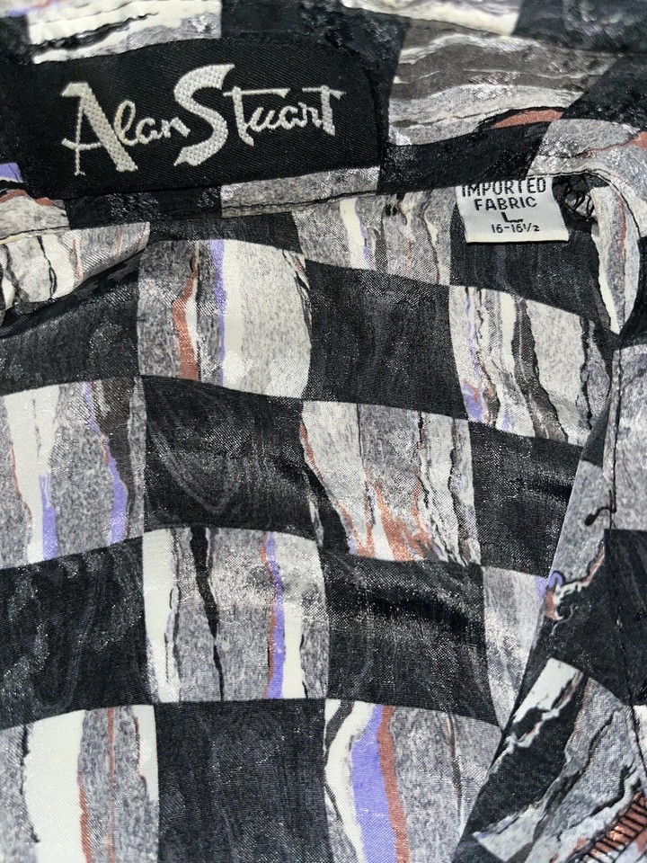 Alan Stuart Polo Shirt Banded Waist Fabric Abstract Checkered Geometric ...