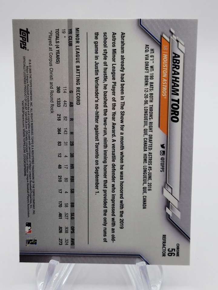 2020 Topps Chrome Abraham Toro REFRACTOR RC ROOKIE #56 Houston Astros ...