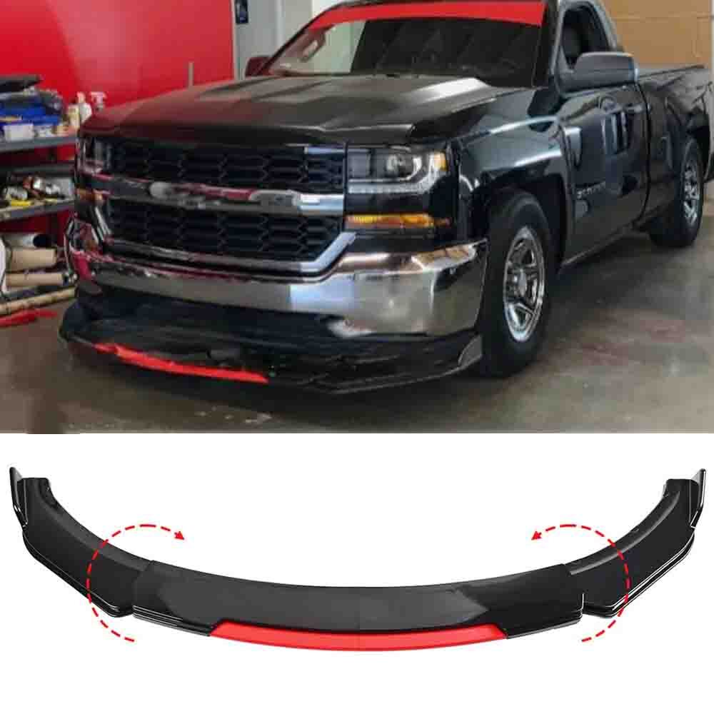 For Chevy Silverado 1500 Black+Red Front Bumper Lip Spoiler Splitter ...