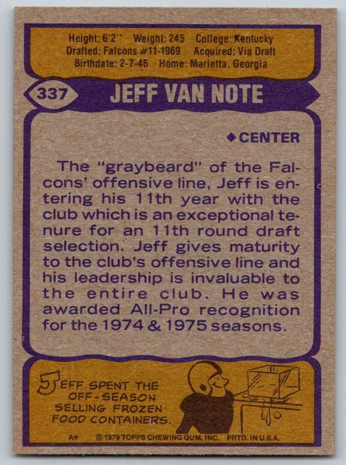 1979 Topps #337 Jeff Van Note | eBay