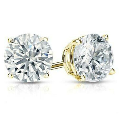 4.5Ct Simulated Diamond Earrings Studs Real 14K Yellow Gold Plated ...