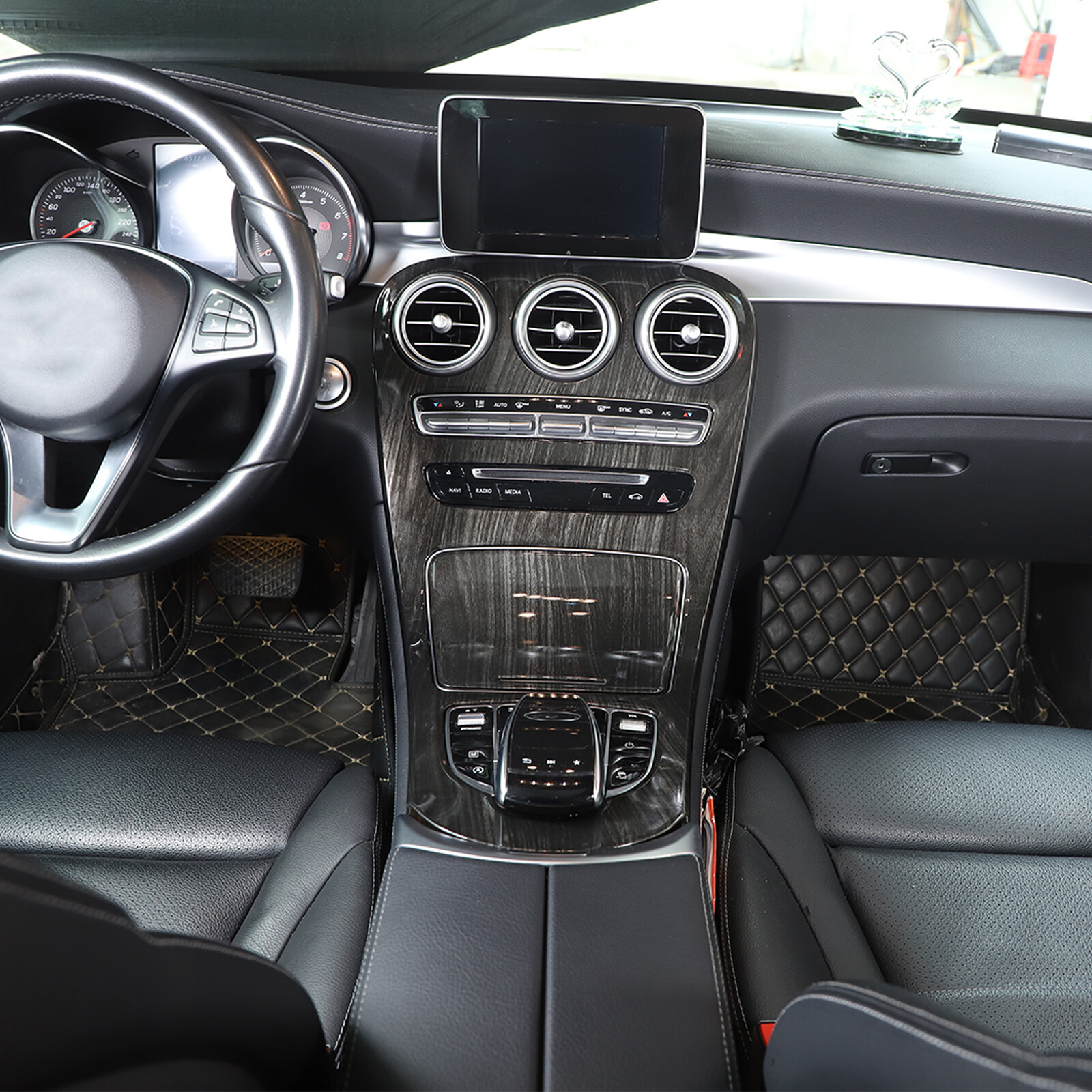 Black Wood Pattern Center Console Trim Cover Fits Mercedes C Class W205 ...