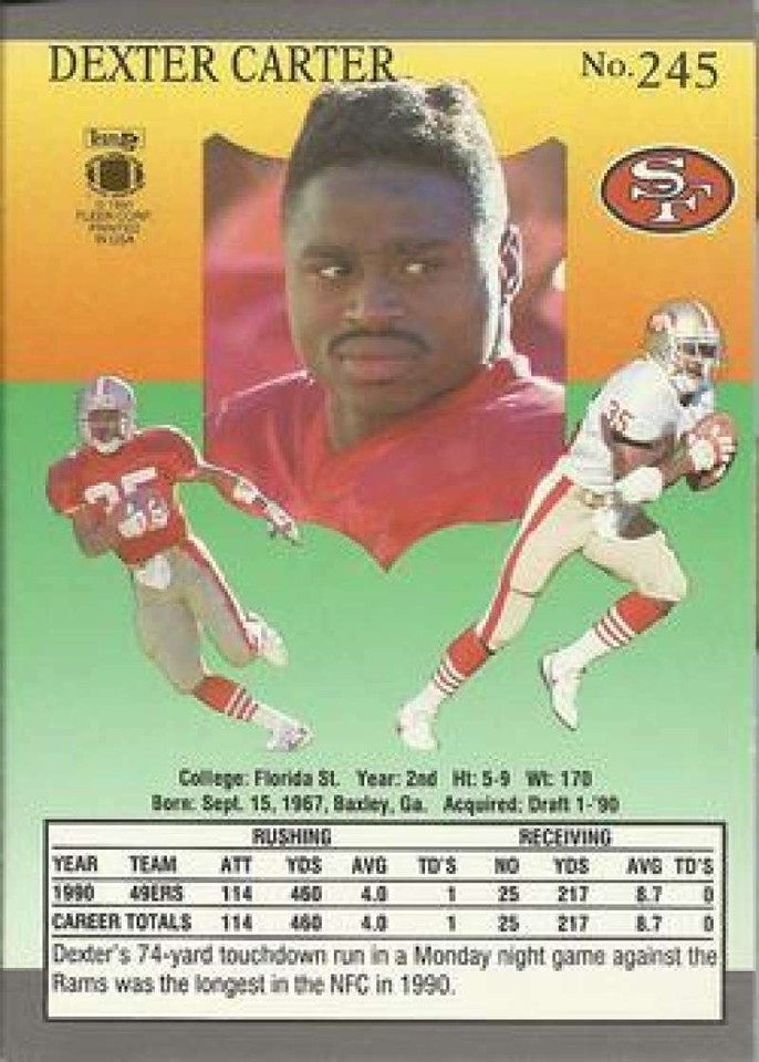 1991 Fleer Ultra #245 Dexter Carter NM-MT 49ers | eBay
