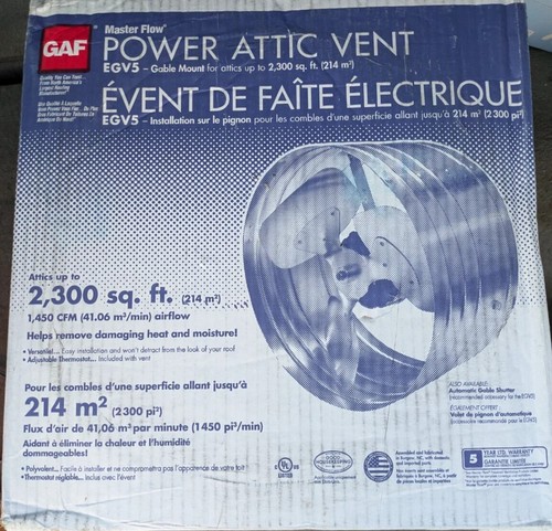 GAF Master Flow 1450 CFM Electric Powered Gable Mount Attic Fan EGV5 ...