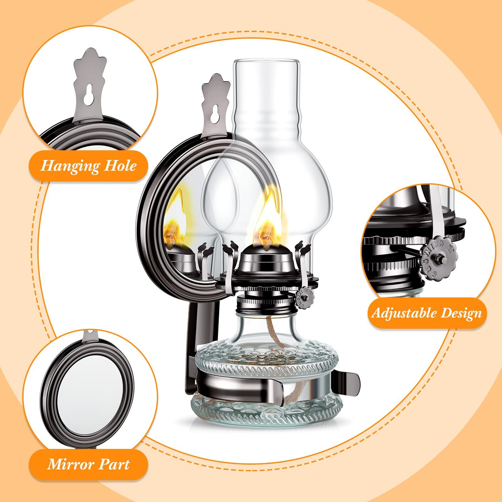 4 Pcs Large Kerosene Lamp Lantern Large Chamber Oil Lamp Wall Mounted ...