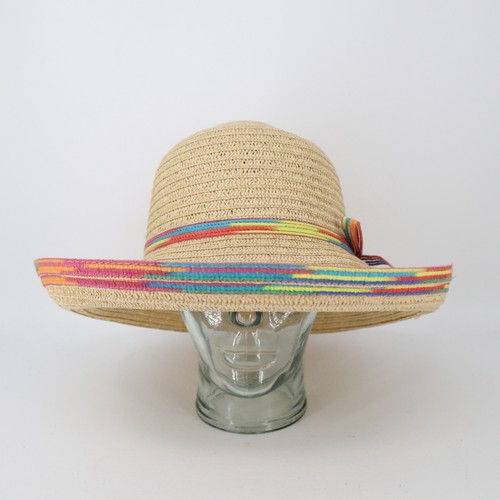 Panama Jack Hat Women Large 7 Sun Straw Rice Paper Toyo Pastel Stripe ...
