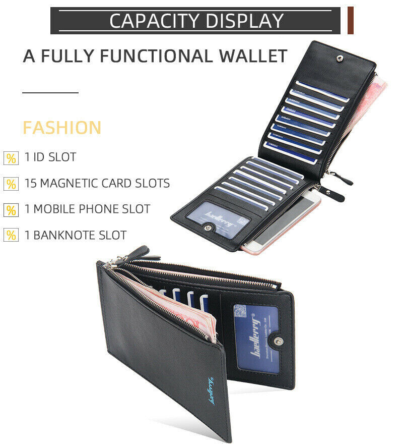 Womens Oil Wax Leather Slim Multi Credit Card Holder Secretary Zip ...