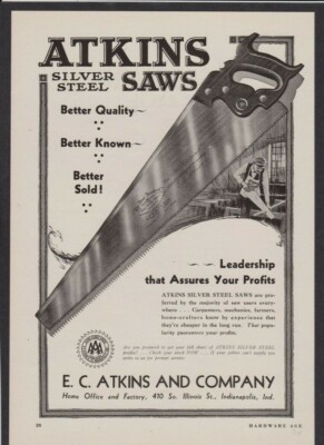 1934 E.C. Atkins Silver Steel Saw Ad ~ Quality Print Ex For Framing ...