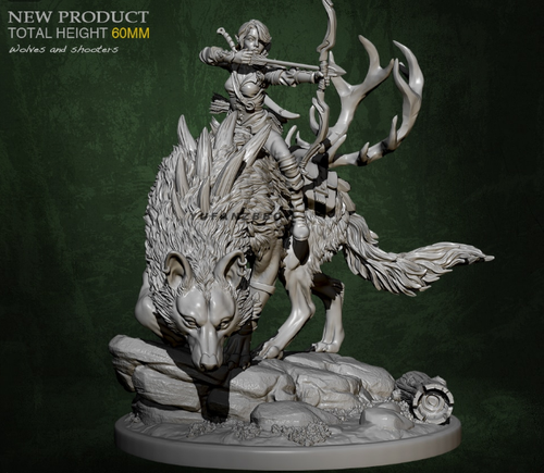 60mm Resin Figure Model Kits Wolf Riding Huntress Archer Unassembled w ...