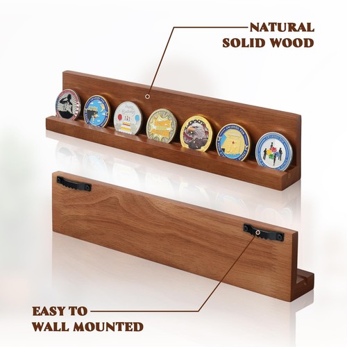 Challenge Coin Holder Wall Mount, Solid Wood Military Coin Rack Display ...
