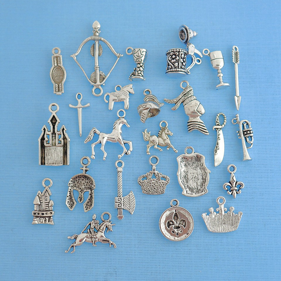 Deluxe Medieval Charm Collection Antique Silver Tone 25 Charms - COL294 ...