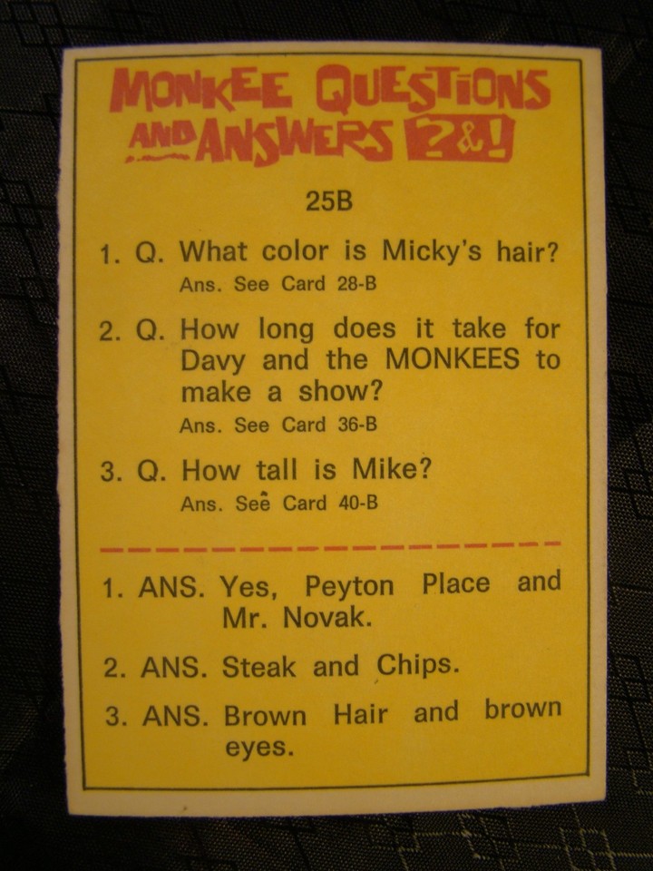 Vintage The Monkees Raybert Trading Card 1967 27 B Davey Jones Shotgun ...