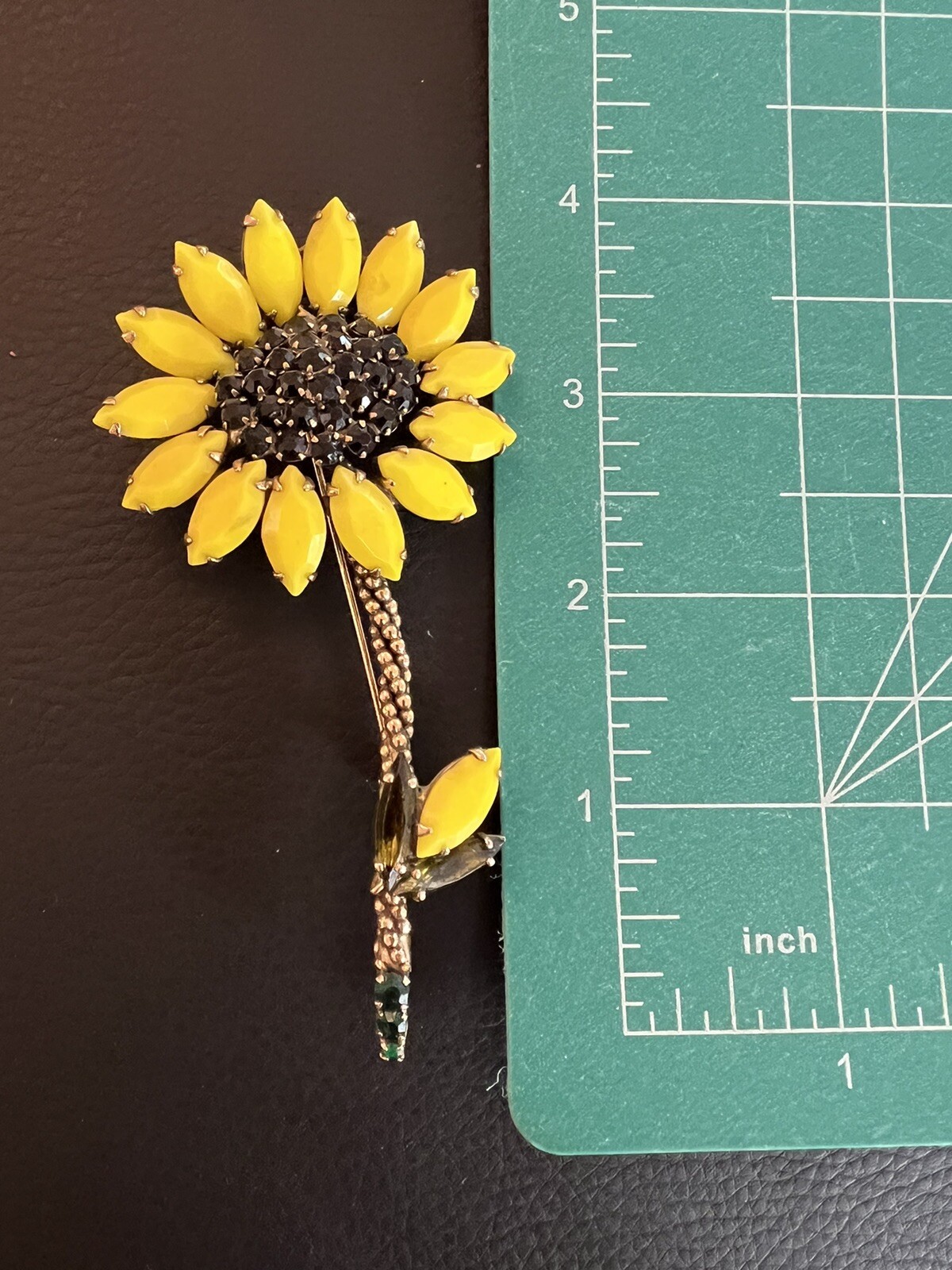 Vintage Albert Weiss 4" Flower Stem Pin Brooch Yellow… - Gem