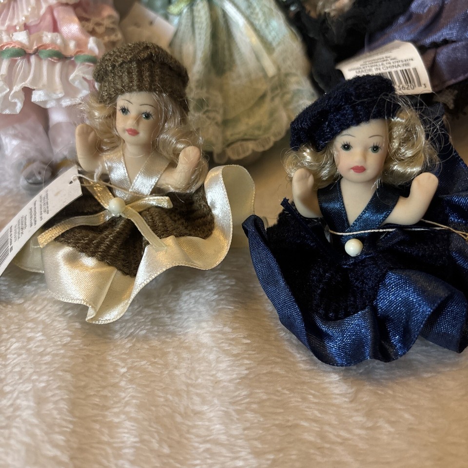 Lot 5 VINTAGE 6” Articulated DRESSY PROCELAIN DOLLS SET OF 3 & 2 Small ...