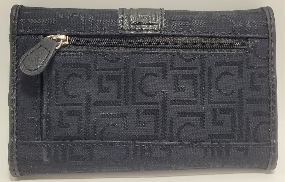 Liz Claiborne Black/Black LC Logo Canvas Trifold Card Wallet Pre-Owned ...