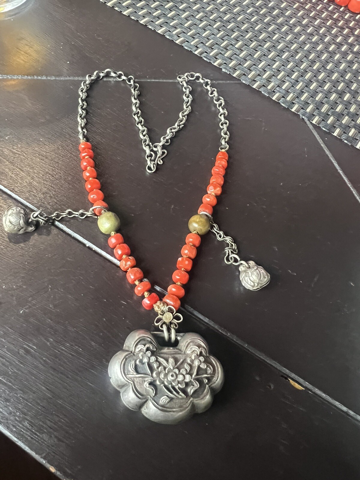 Antique Chinese Silver Pendant Necklace With Coral Beads | eBay