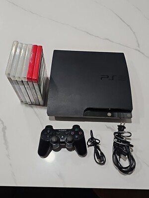 Sony PlayStation 3 PS3 Slim 160 GB Console 6 Game Lot W/ Cont Bundle ...