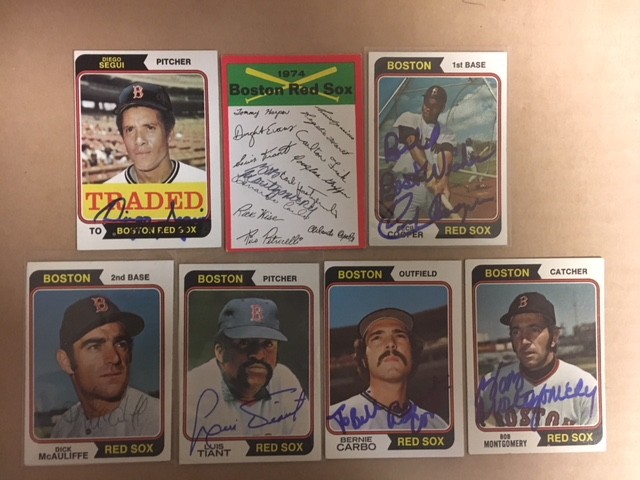 Boston Red Sox Signed 1974 Topps Lot(7)Tiant,Carbo,Cooper,Segui ...