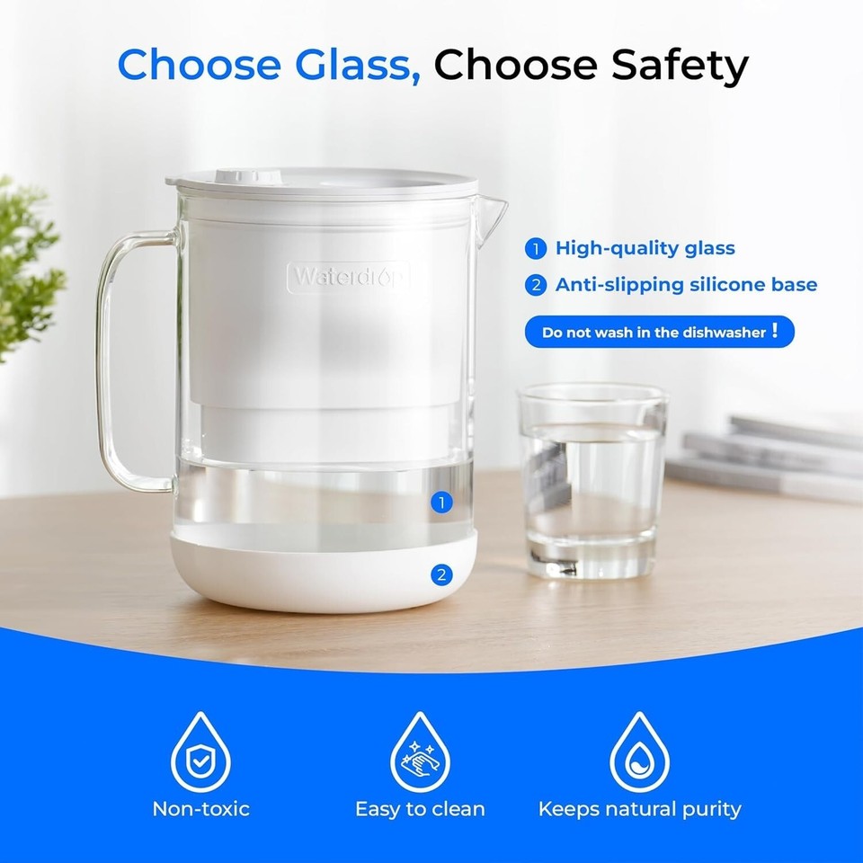 Waterdrop Glass Water Filter Pitcher with 1 Filter, Eco-Friendly,White ...