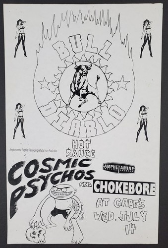 1993 Cosmic Psychos Chokebore Band Gabe's Iowa City IA Flyer Vtg Poster ...