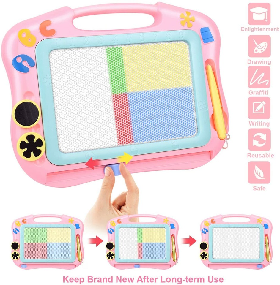 Magnetic Drawing Board Erasable for Kids Toys for Toddlers Pink Tablet ...