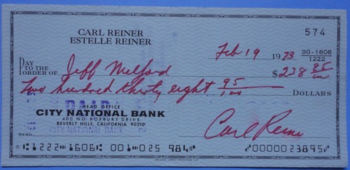 Carl Reiner Feb 19, 1973 Original Signed Autographed Personal Cheque ...