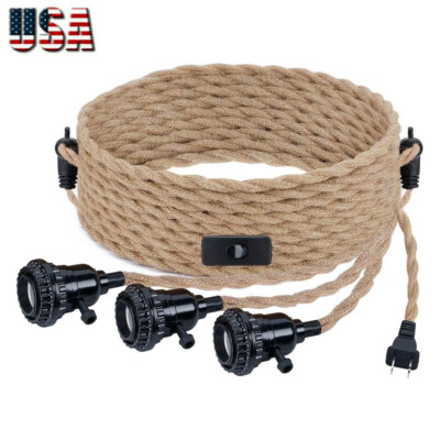 Triple Pendant Light Switch Hemp Rope Vintage Hanging Lamp Living ...