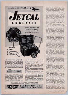 1955 B&H Instrument Vintage Aviation Ad Jetcal Analyzer Jet Engine ...
