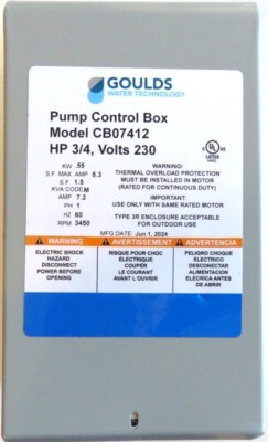 GOULDS CentriPro 3/4 HP 230V CONTROL BOX SUBMERSIBLE WATER WELL PUMP ...