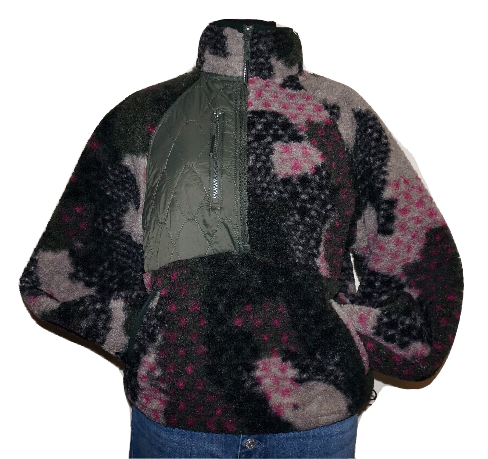 JOY LAB Multicolor Sherpa Fleece 1/2 Zip Pullover Jac… - Gem