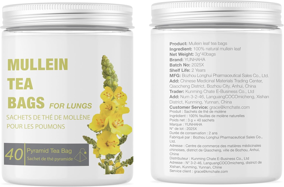 40 Bags Dried Mullein Tea Bags for Lungs - Lung Detox Cleanse Mullein ...