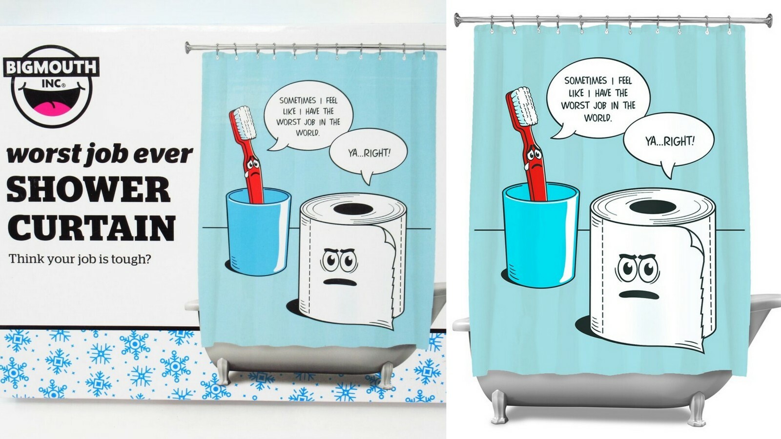 Bigmouth Worst Job Ever Toilet Paper Toothbrush Fabric Shower Curtain ...