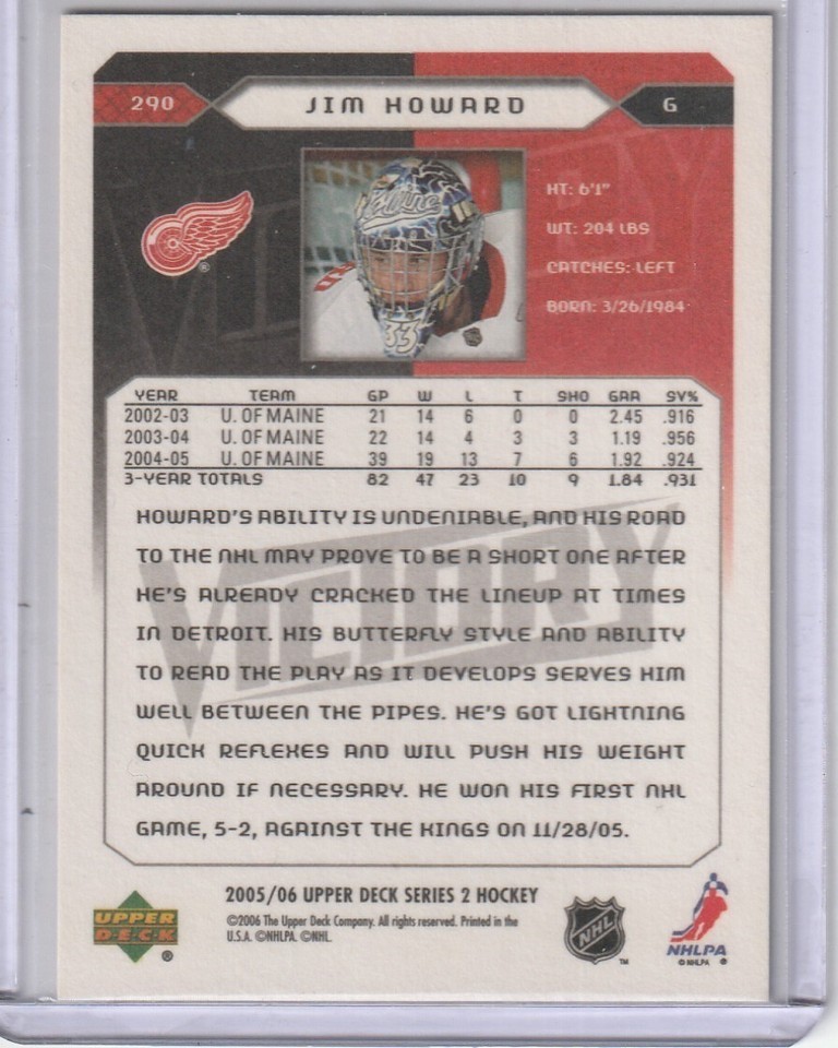 2005-06 VICTORY ROOKIE #290 JIMMY HOWARD DETROIT RED WINGS | eBay