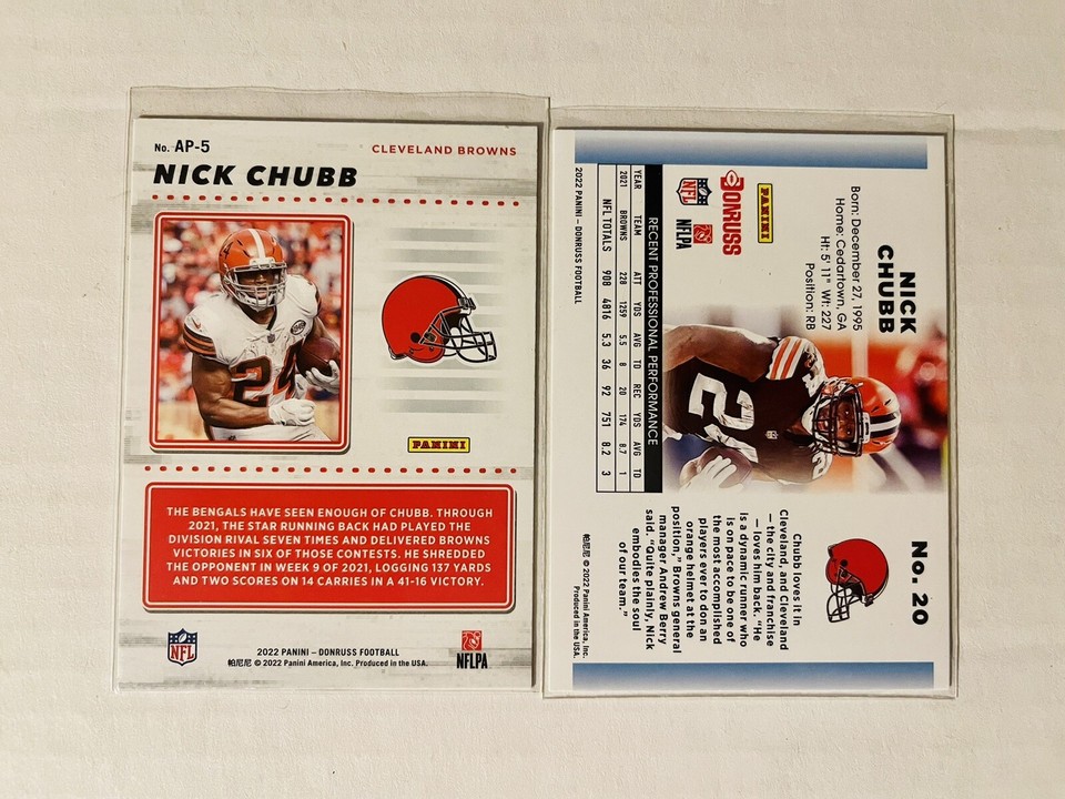 Nick Chubb Card Lot X2- 2022 Action All Pro Retro Cleveland Browns NFL ...