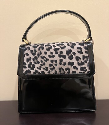 NEW Vintage Louis Feraud Black Patent Leather Animal Print Top Handle ...