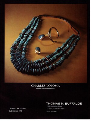 1977 AMERICAN INDIAN TURQUOISE ADVERTISING CHARLES LOLOMA, PRINT ...
