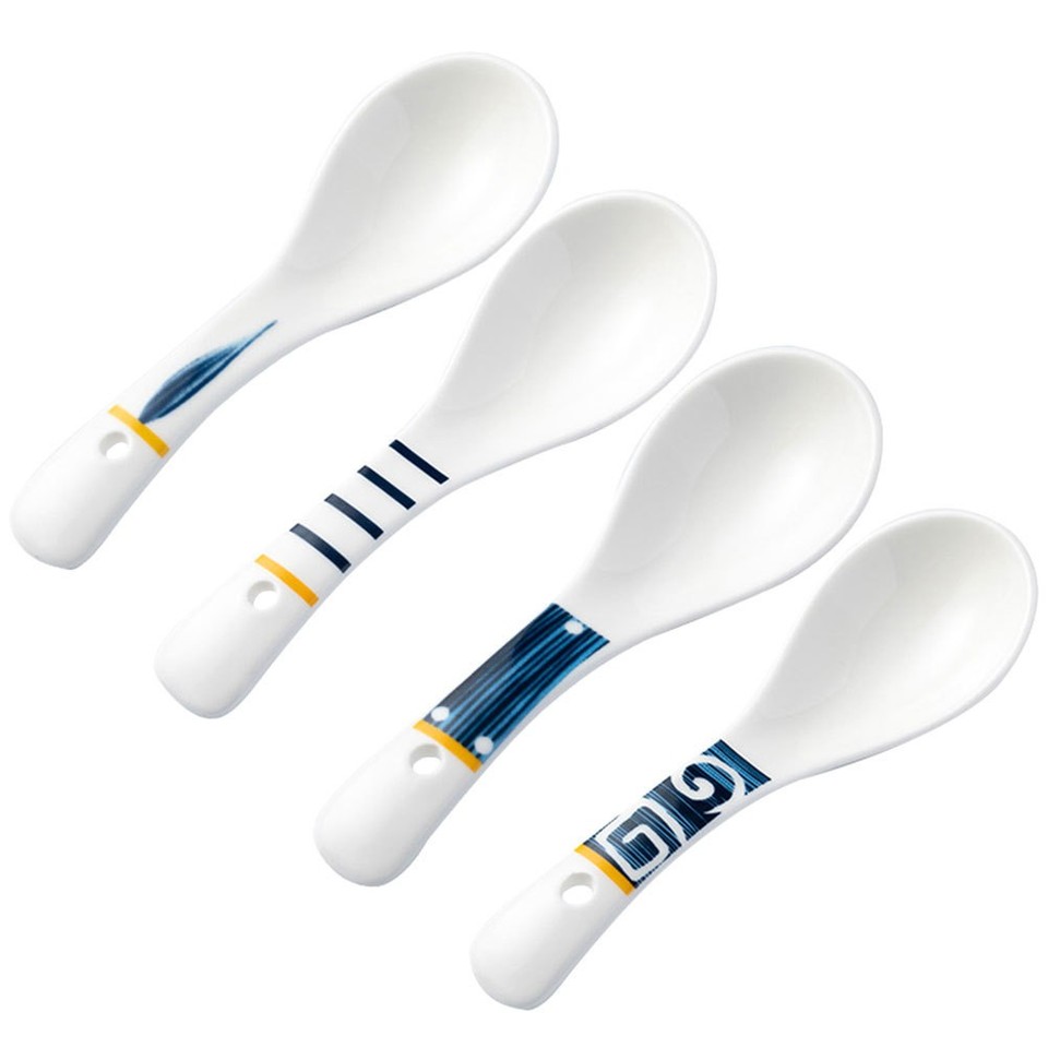 4 Pcs Small Ceramic Spoon Soup Serving Spoons Japanese Rice Ramen ...