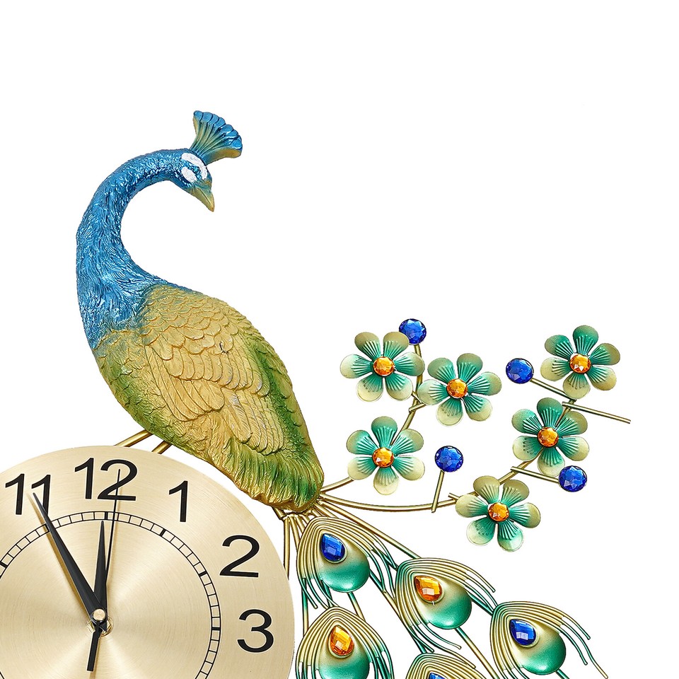 Luxury Peacock Wall Clock Metal Watch Living Room Art Decor Modern Wall ...