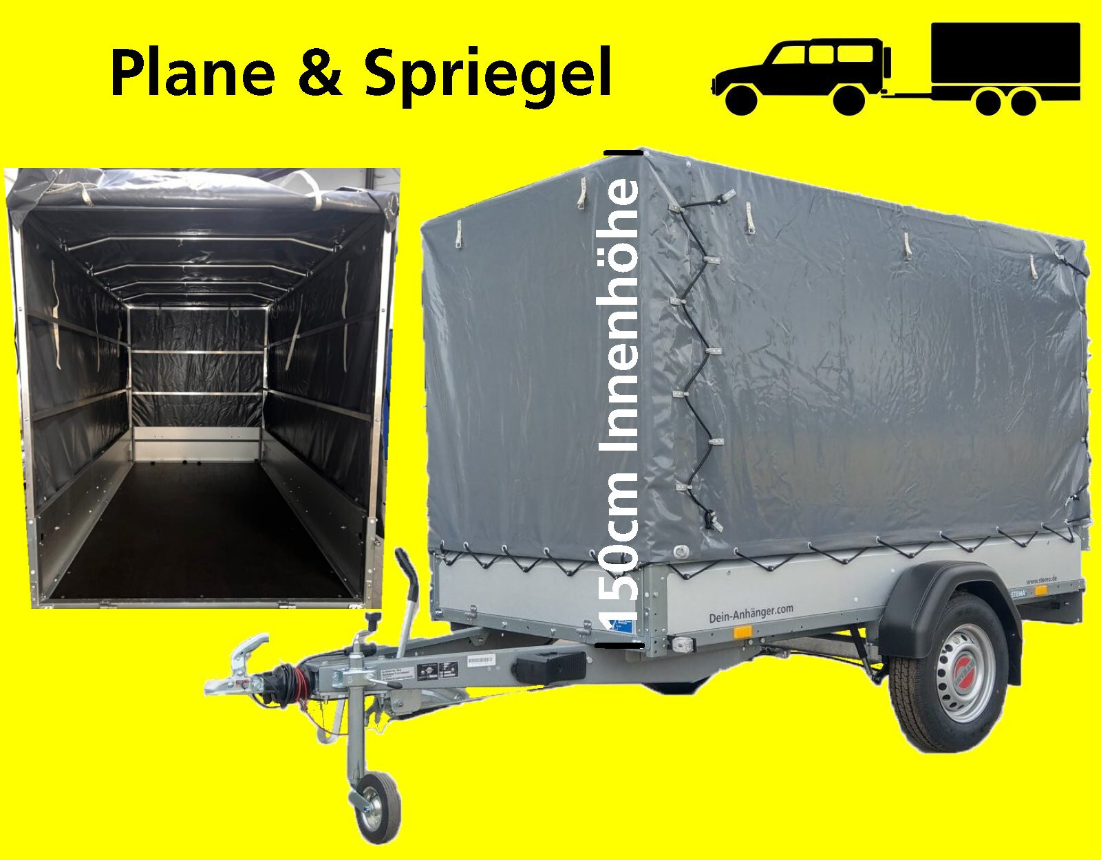 Aufbau Spriegel & Hochplane 150cm für Stema Anhänger STL 750 1300 ST/SH ...