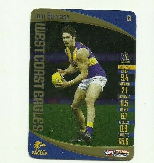 2020 AFL TEAMCOACH GOLD WEST COAST EAGLES TOM BARRASS #61 CARD ALL ...