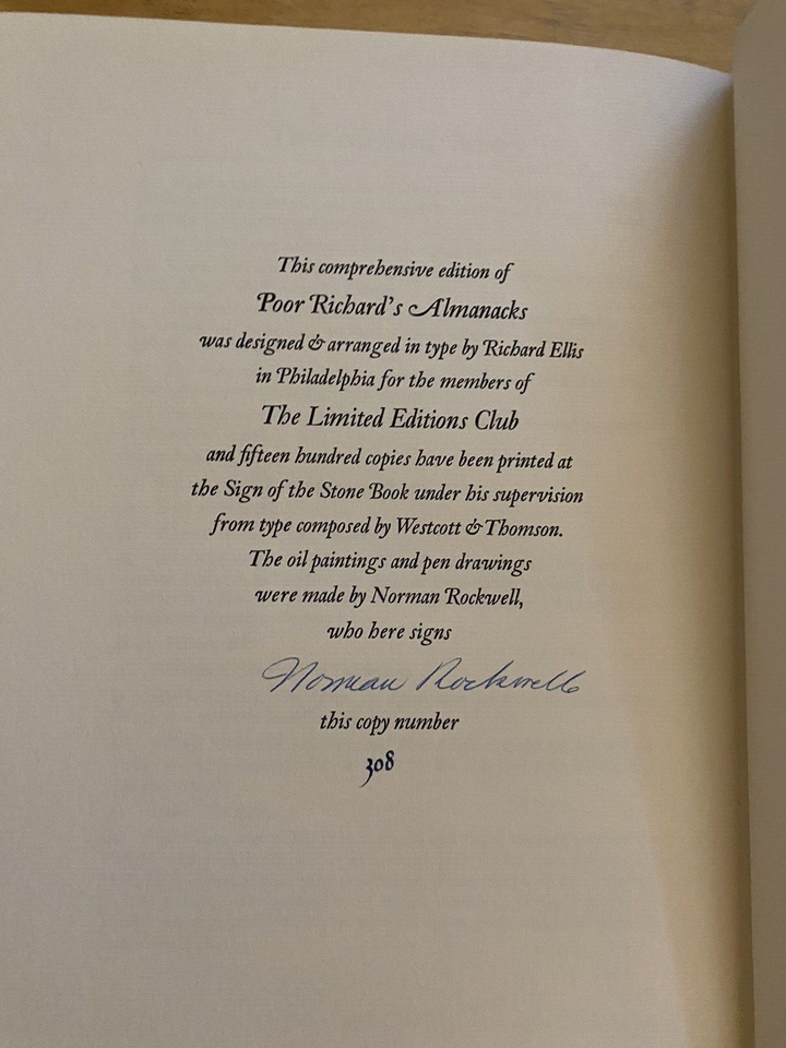 POOR RICHARD: THE ALMANACKS Limited Editions Club - Norman Rockwell ...